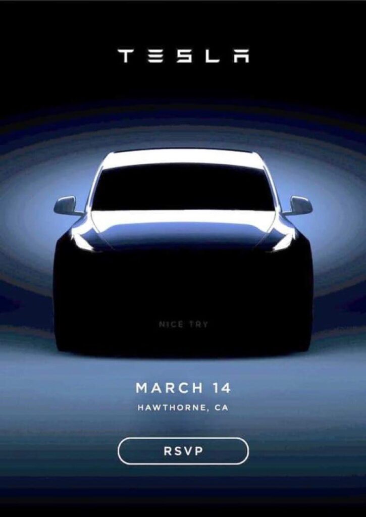 Tesla posts a new Model Y teaser image on website and in email invites